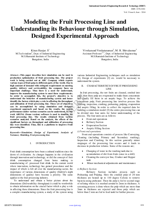 (PDF) IJERT-Modeling the Fruit Processing Line and Understanding its Behaviour through ...