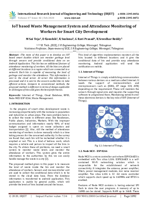 (PDF) IRJET- IoT based Waste Management System and Attendance ...