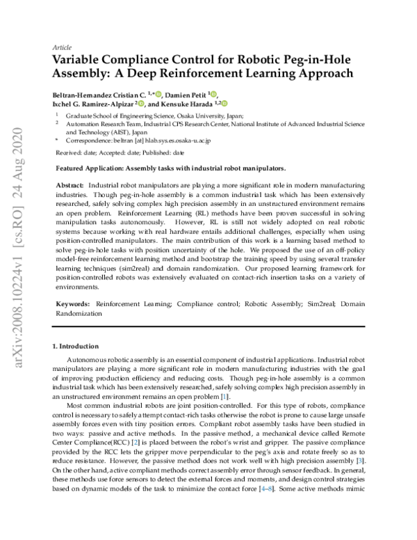 Pdf Variable Compliance Control For Robotic Peg In Hole Assembly A Deep Reinforcement