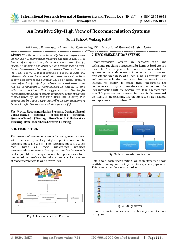(PDF) IRJET- An Intuitive Sky-High View of Recommendation Systems