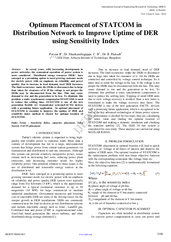 (PDF) IJERT-Optimum Placement of STATCOM in Distribution Network to Improve Uptime of DER using ...