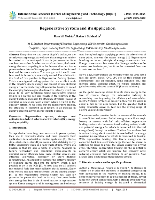 (PDF) IRJET- Regenerative System and it's Application