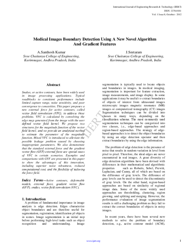 Pdf Ijert Medical Images Boundary Detection Using A New Novel Algorithm And Gradient Features