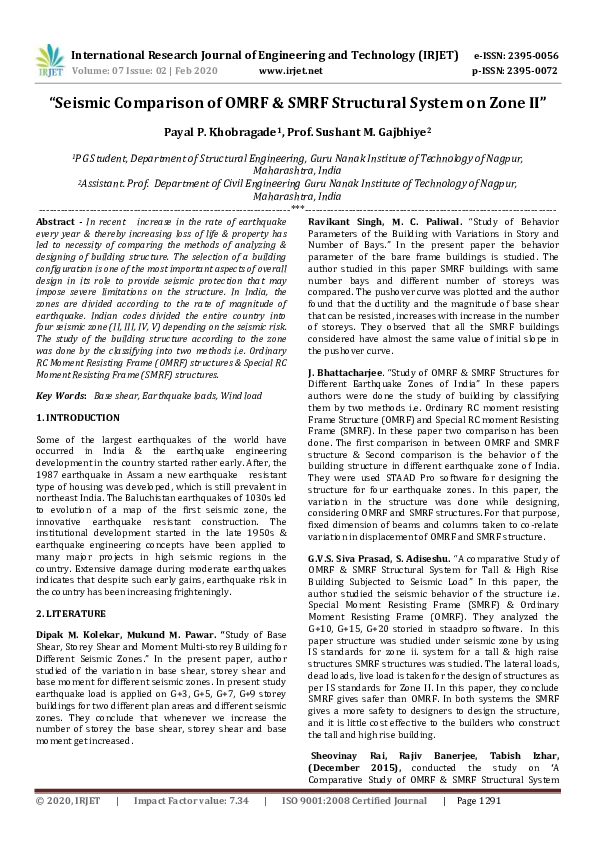 (PDF) IRJET- "Seismic Comparison of OMRF & SMRF Structural System on ...