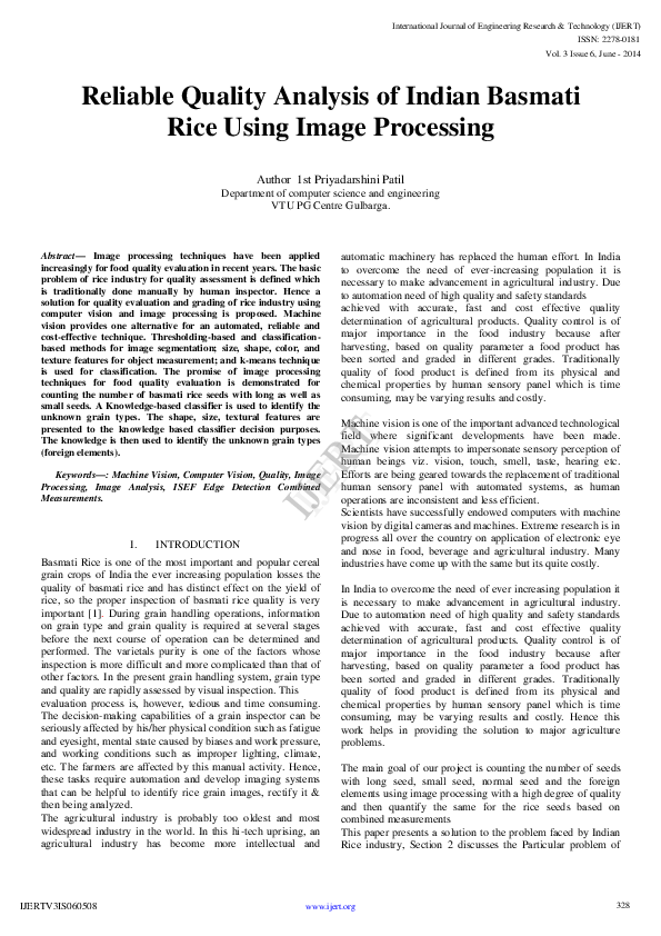 (PDF) IJERT-Reliable Quality Analysis of Indian Basmati Rice Using ...