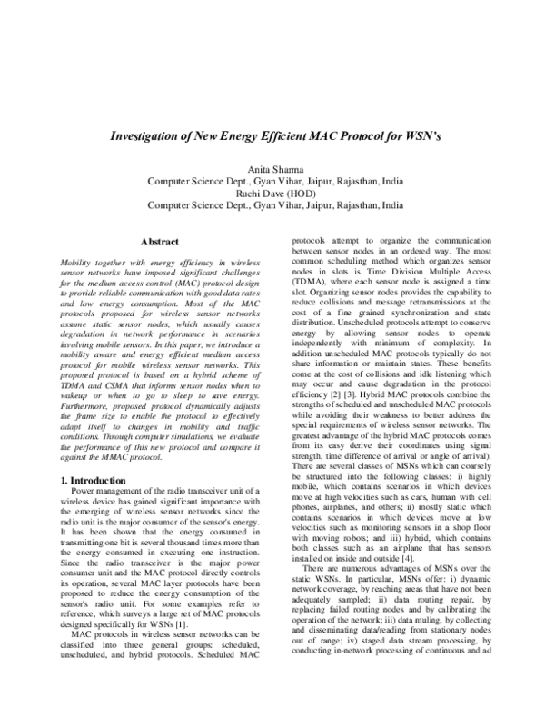 (PDF) Energy Efficient MAC Protocol for Mobile WSNs