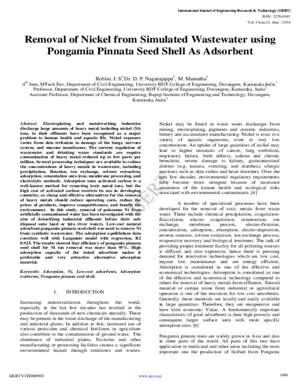 (PDF) IJERT-Removal of Nickel from Simulated Wastewater using Pongamia ...