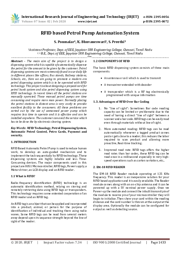 (PDF) IRJET- RFID based Petrol Pump Automation System