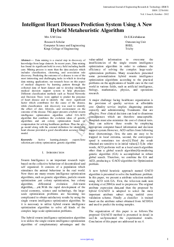 (PDF) IJERT-Intelligent Heart Diseases Prediction System Using A New Hybrid Metaheuristic ...