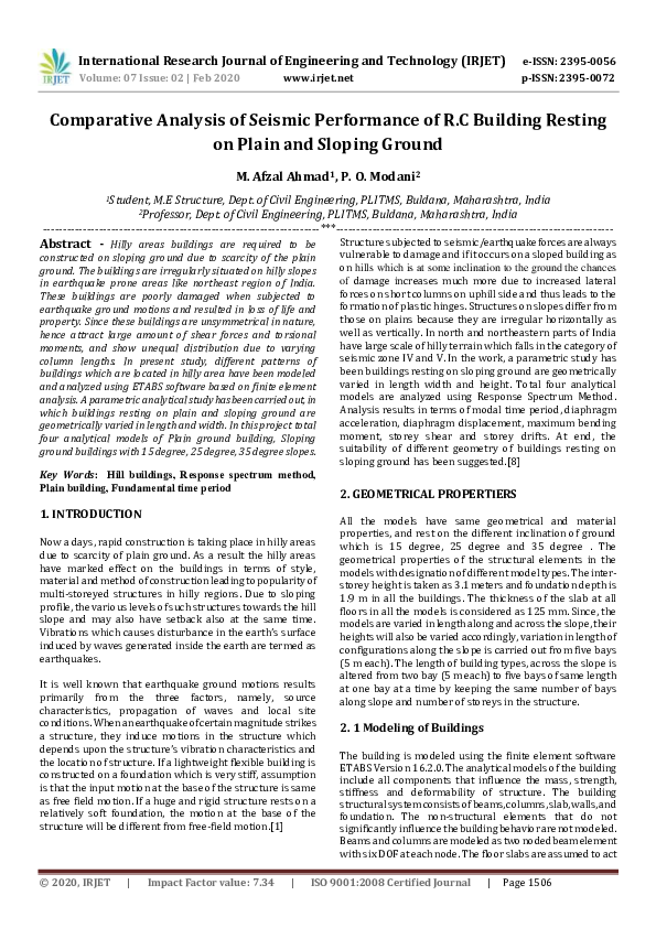 Pdf Irjet Comparative Analysis Of Seismic Performance Of R C Building Resting On Plain And