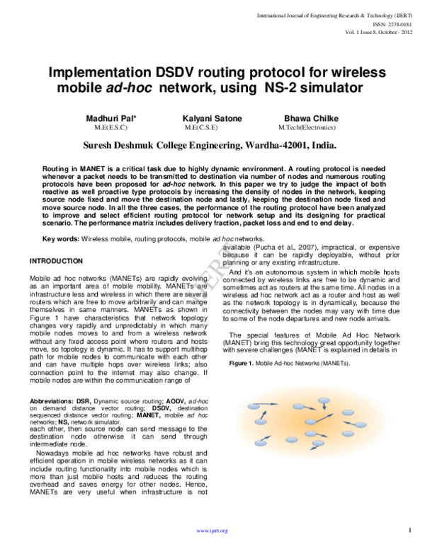 (PDF) IJERT-Implementation DSDV routing protocol for wireless mobile ad ... (PDF) IJERT-Implementation DSDV routing protocol for wireless mobile ad ...
