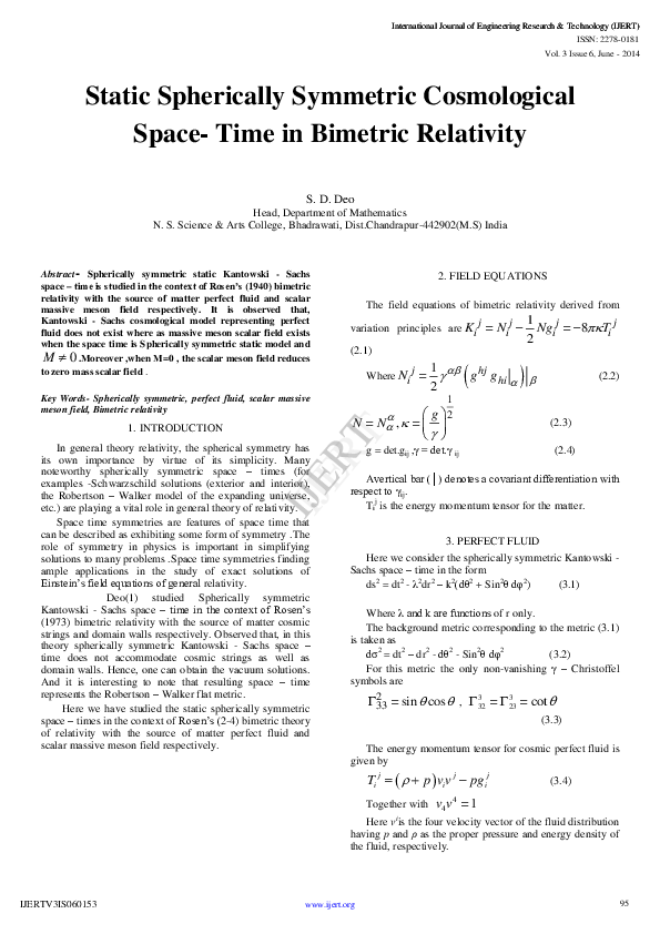 (PDF) Spherically Symmetric Space-Time in Bimetric Relativity