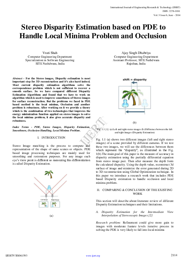 (PDF) IJERT-Stereo Disparity Estimation based on PDE to Handle Local Minima Problem and Occlusion