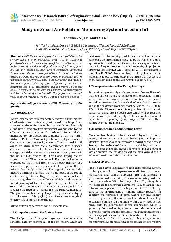 (PDF) IRJET- Study on Smart Air Pollution Monitoring System based on IoT