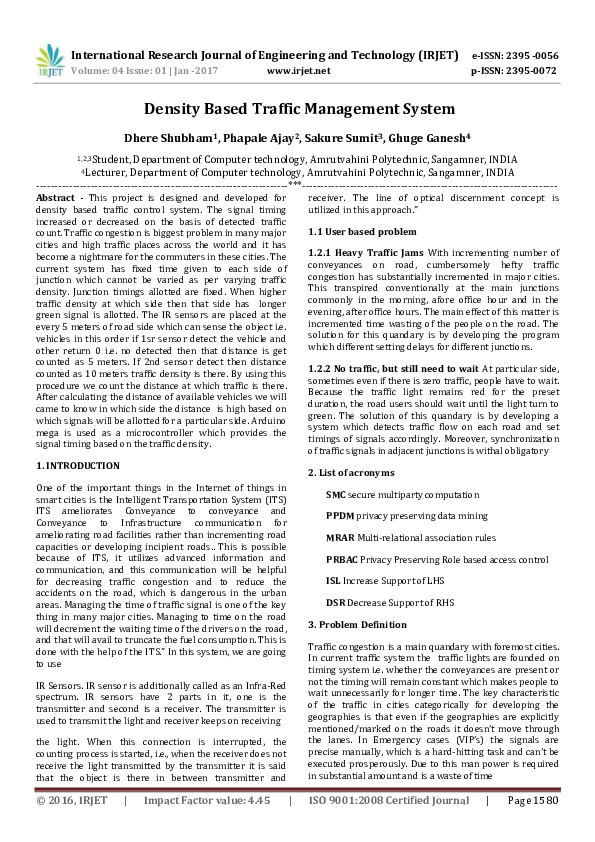 (PDF) IRJET- Density Based Traffic Management System