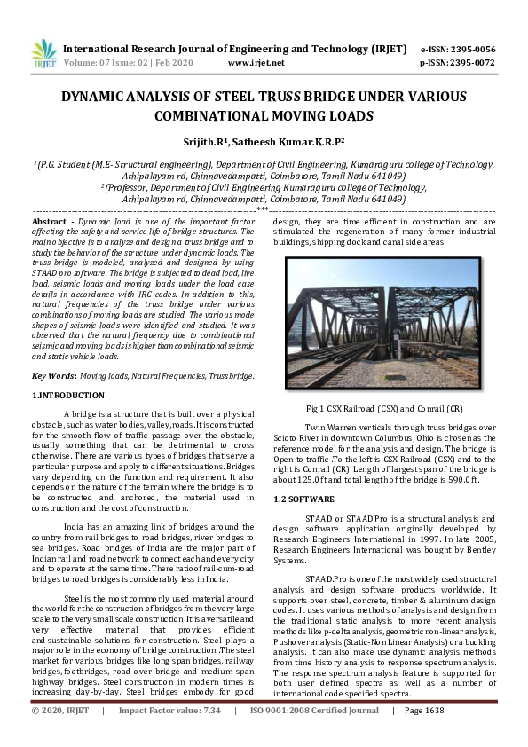 (PDF) IRJET- DYNAMIC ANALYSIS OF STEEL TRUSS BRIDGE UNDER VARIOUS ...