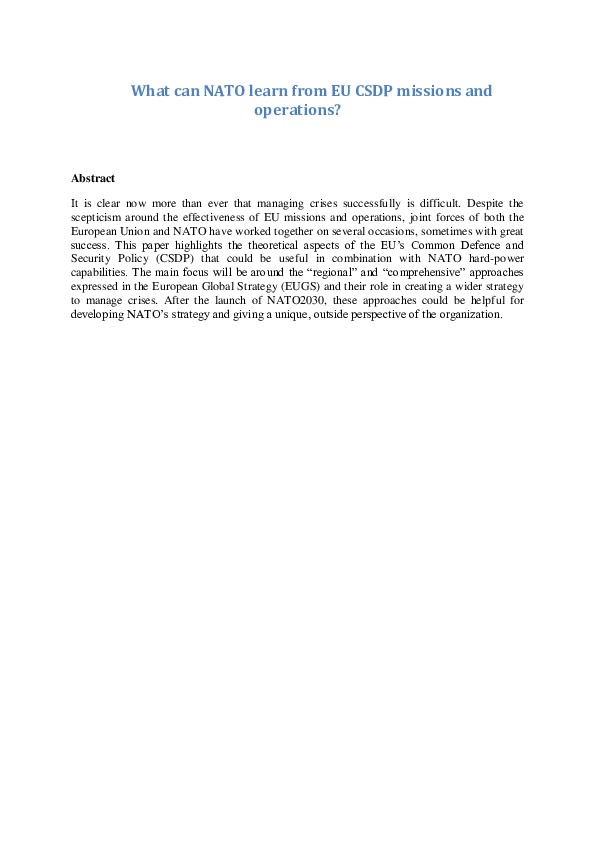 Pdf What Can Nato Learn From Eu Csdp Missions And Operations