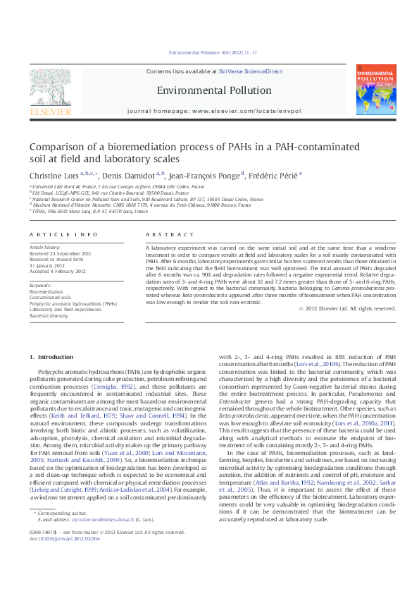 (PDF) Comparison of a bioremediation process of PAHs in a PAH-contaminated soil at field and ...