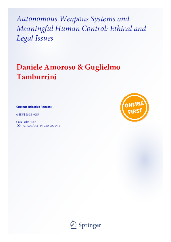 (PDF) Autonomous Weapons Systems and Meaningful Human Control: Ethical ...