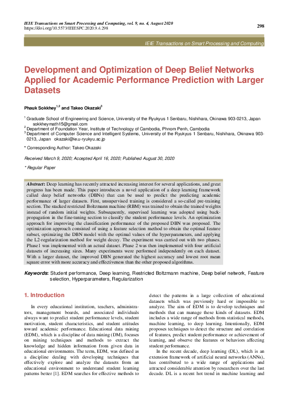 Pdf Development And Optimization Of Deep Belief Networks Applied For