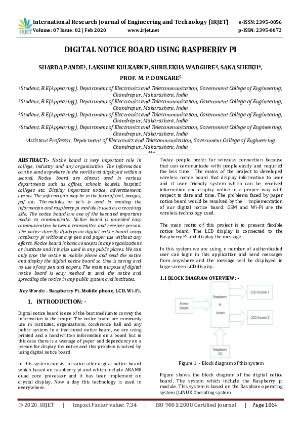 (PDF) IRJET- DIGITAL NOTICE BOARD USING RASPBERRY PI (PDF) IRJET- DIGITAL NOTICE BOARD USING RASPBERRY PI