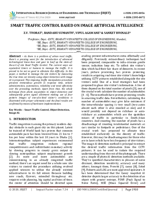 (PDF) IRJET- SMART TRAFFIC CONTROL BASED ON IMAGE ARTIFICIAL INTELLIGENCE