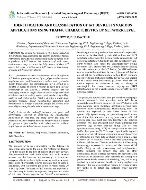 (PDF) IRJET- IDENTIFICATION AND CLASSIFICATION OF IoT DEVICES IN VARIOUS APPLICATIONS USING ...