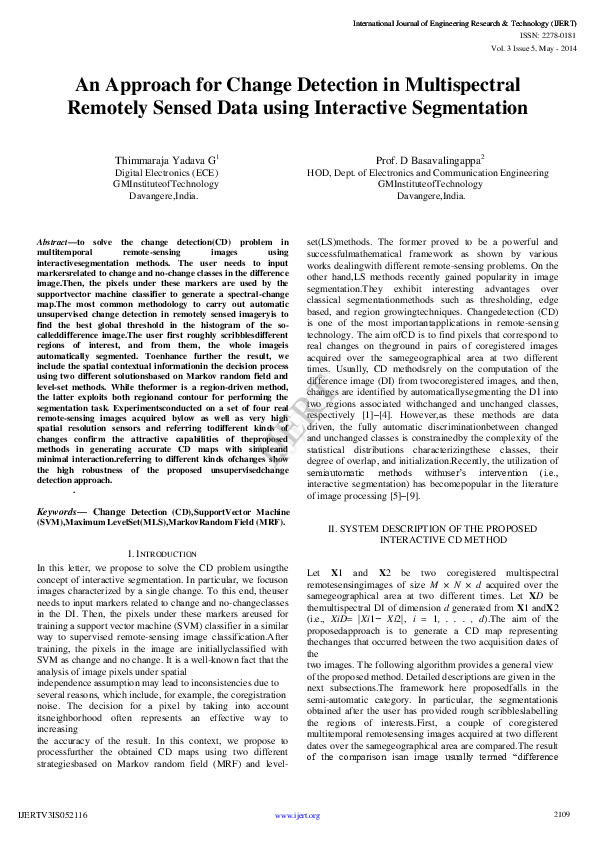 (PDF) IJERT-An Approach for Change Detection in Multispectral Remotely Sensed Data using ...