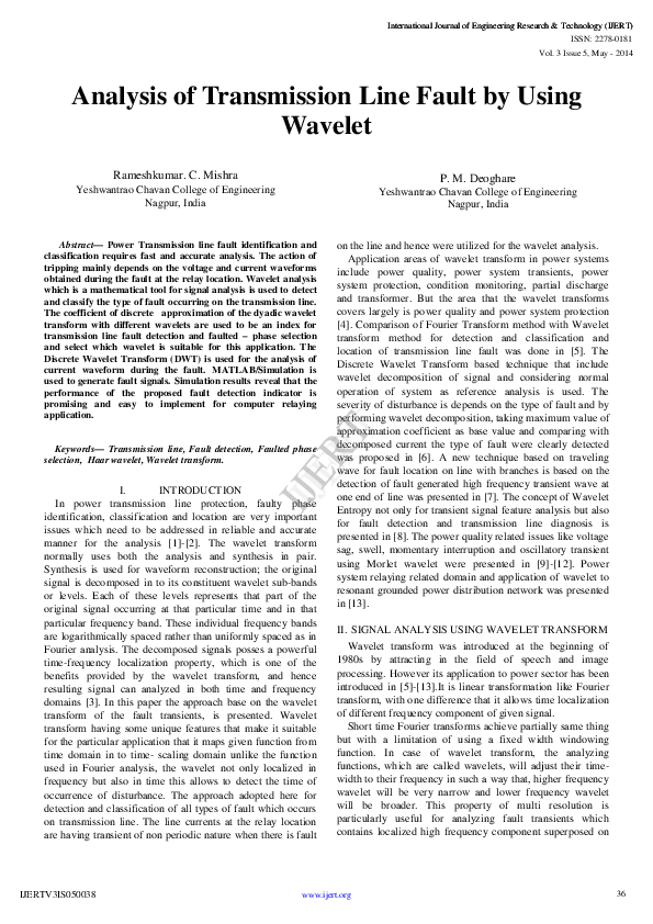 (PDF) IJERT-Analysis of Transmission Line Fault by Using Wavelet