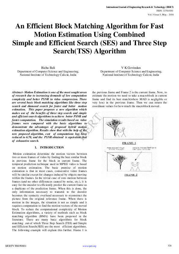 Pdf Ijert An Efficient Block Matching Algorithm For Fast Motion Estimation Using Combined