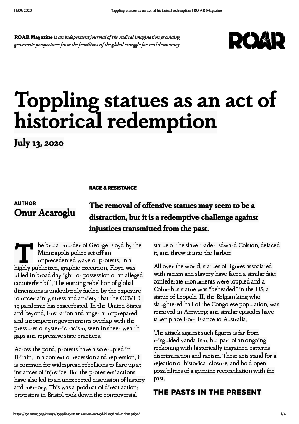 (PDF) Toppling statues as an act of historical redemption