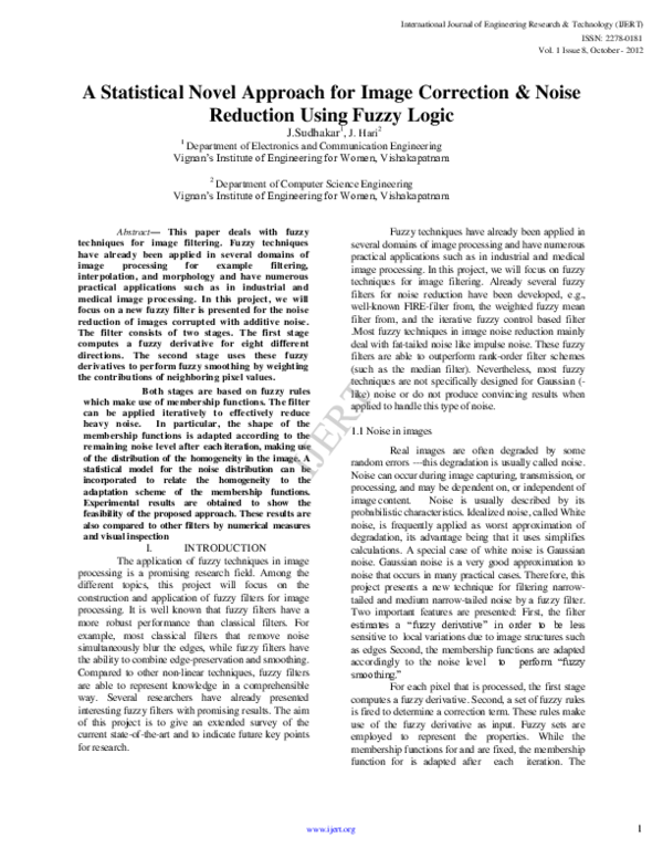(PDF) IJERT-A Statistical Novel Approach for Image Correction & Noise Reduction Using Fuzzy Logic