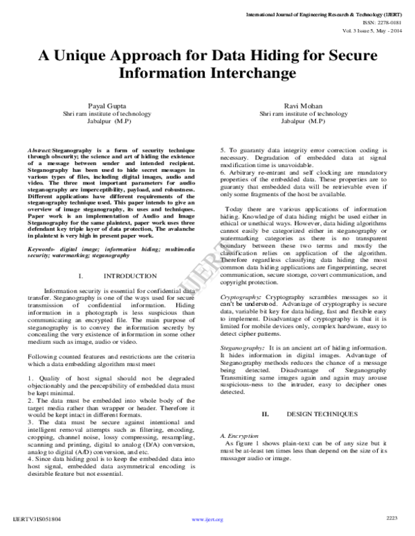 Pdf Ijert A Unique Approach For Data Hiding For Secure Information
