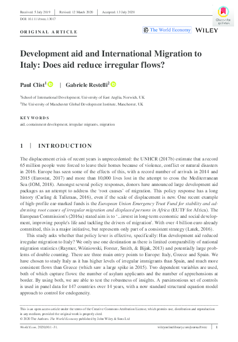 (PDF) Development aid and International Migration to Italy: Does aid reduce irregular flows