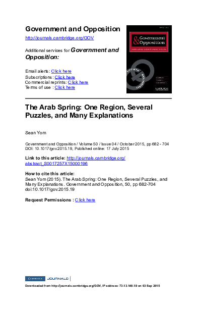 (PDF) Understanding the Arab Spring: One Region, Several Puzzles, and ...