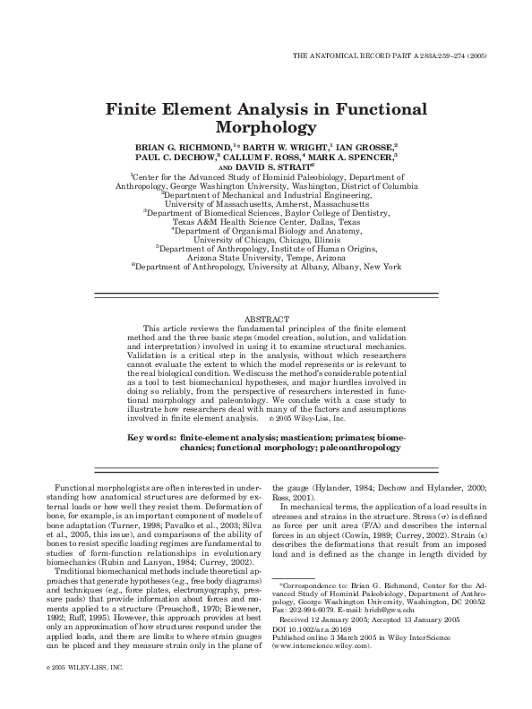 (PDF) Finite element analysis in functional morphology