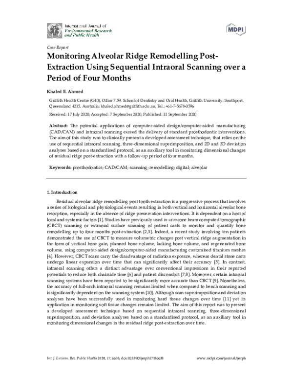 (PDF) Monitoring Alveolar Ridge Remodelling Post- Extraction Using ...
