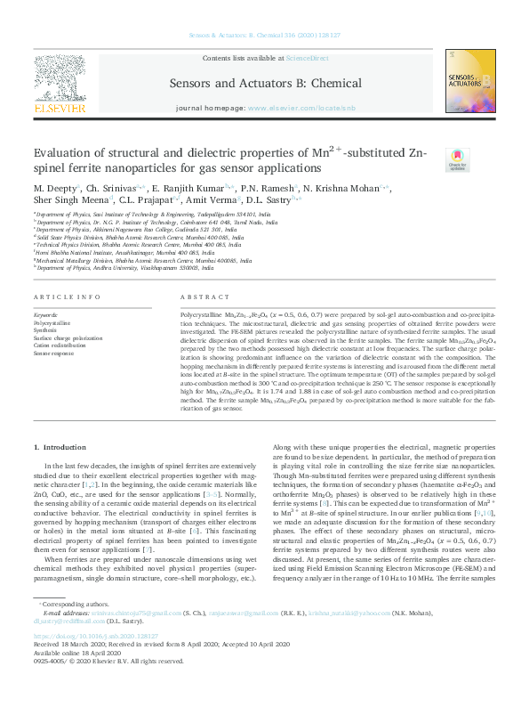 (PDF) Evaluation of structural and dielectric properties of Mn 2+ -substituted Zn- spinel ...