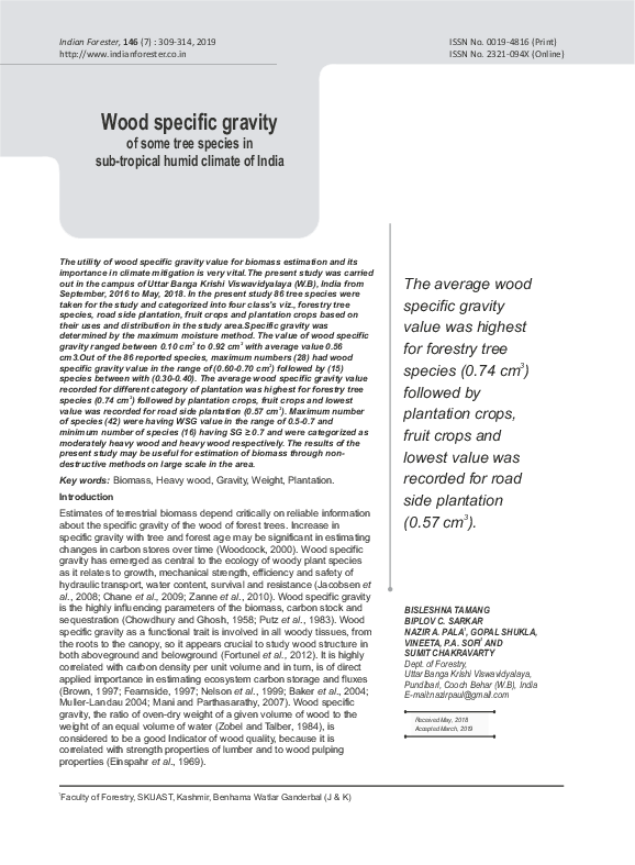 (PDF) Wood specif gravity in some specific tree species in sub tropical ...