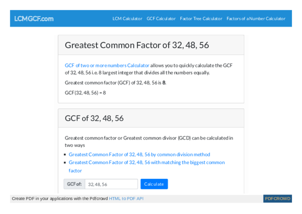 Greatest Common Factor Calculator