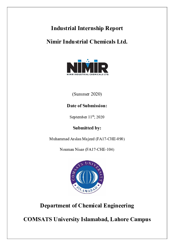 (PDF) Industrial Internship Report Nimir Industrial Chemicals