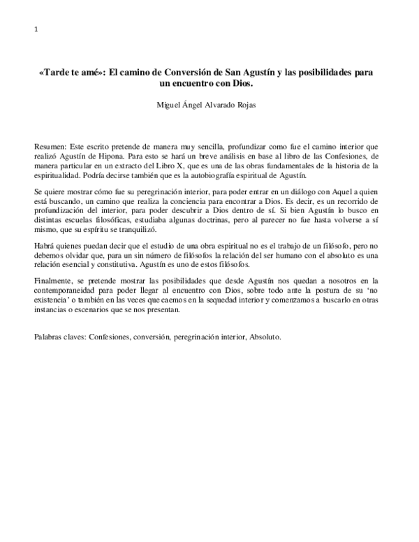 (PDF) Tarde te amé»: El camino de Conversión de San Agustín y las ...