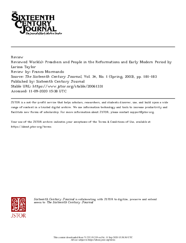 (PDF) Mormando review of Larissa Taylor ed., Preachers and People in ...