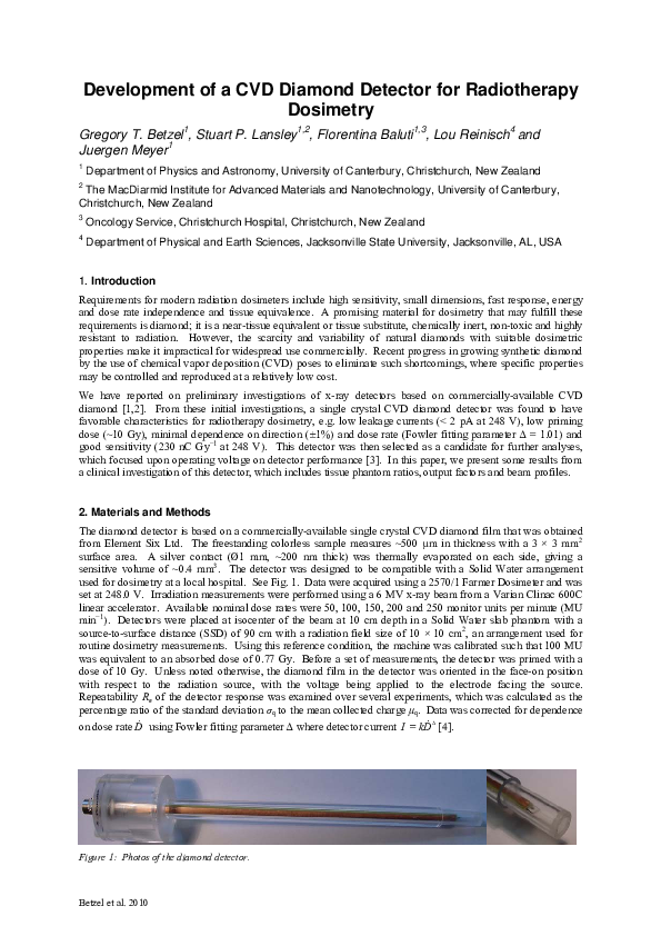 (PDF) Development of a CVD Diamond Detector for Radiotherapy Dosimetry