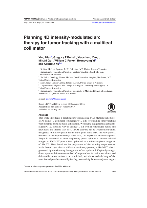 (PDF) Planning 4D intensity-modulated arc therapy for tumor tracking ...