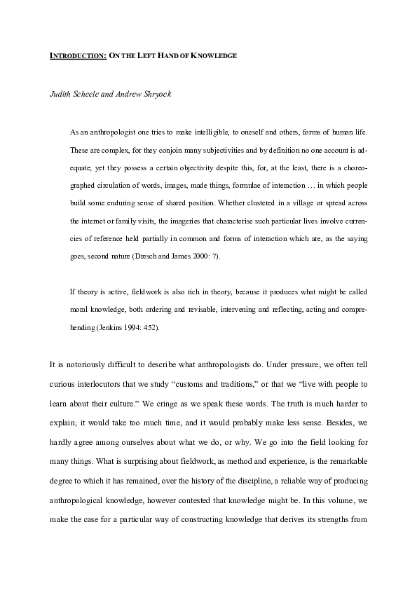 (PDF) Introduction: On the left hand of knowledge | Judith Scheele and ...