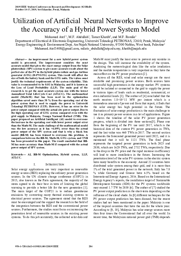 (PDF) Utilization of Artificial Neural Networks to Improve the Accuracy of a Hybrid Power System ...