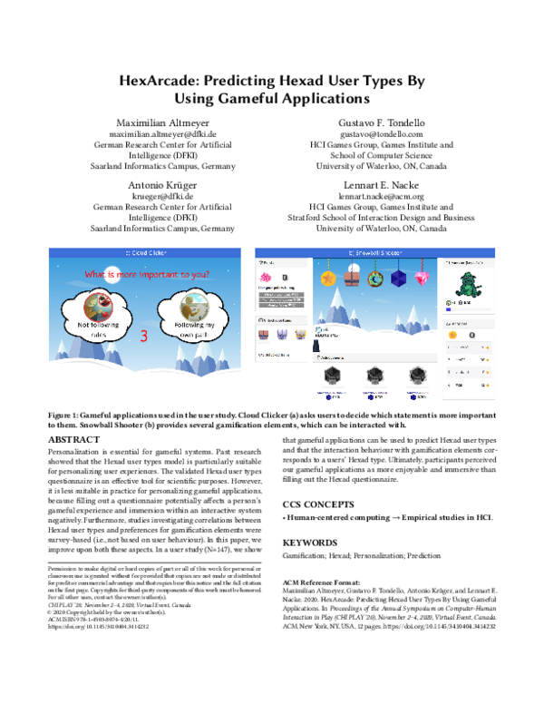 Pdf Hexarcade Predicting Hexad User Types By Using Gameful Applications