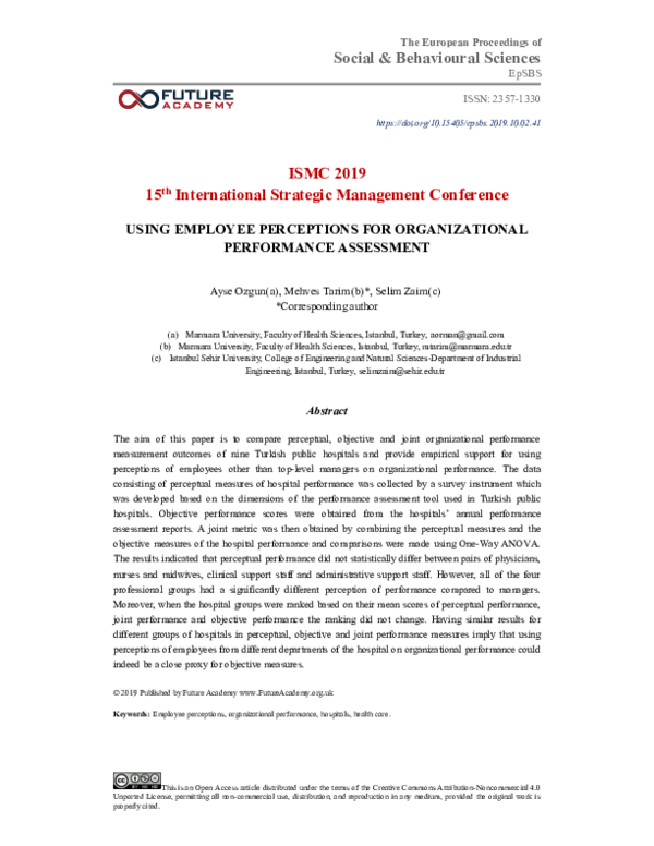 (PDF) USING EMPLOYEE PERCEPTIONS FOR ORGANIZATIONAL PERFORMANCE ASSESSMENT