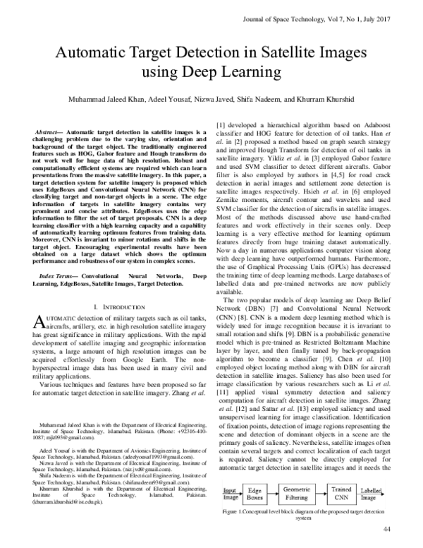 Pdf Automatic Target Detection In Satellite Images Using Deep Learning